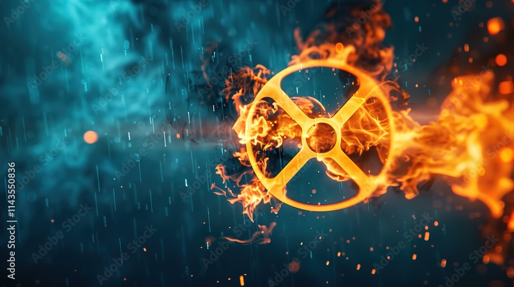 Glowing gamma ray symbol with radiant high-energy beam piercing through ...