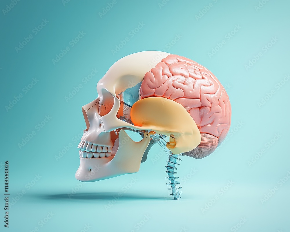 Illustrated human skull showing sinuses and cranial cavities Stock ...