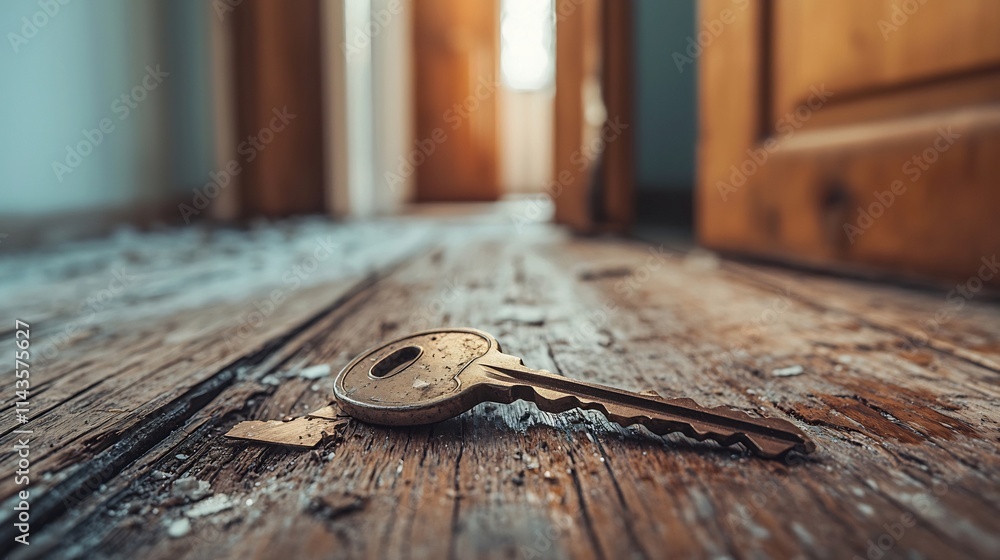 Broken Key Lying On The Floor In Front Of A Locked Door Representing
