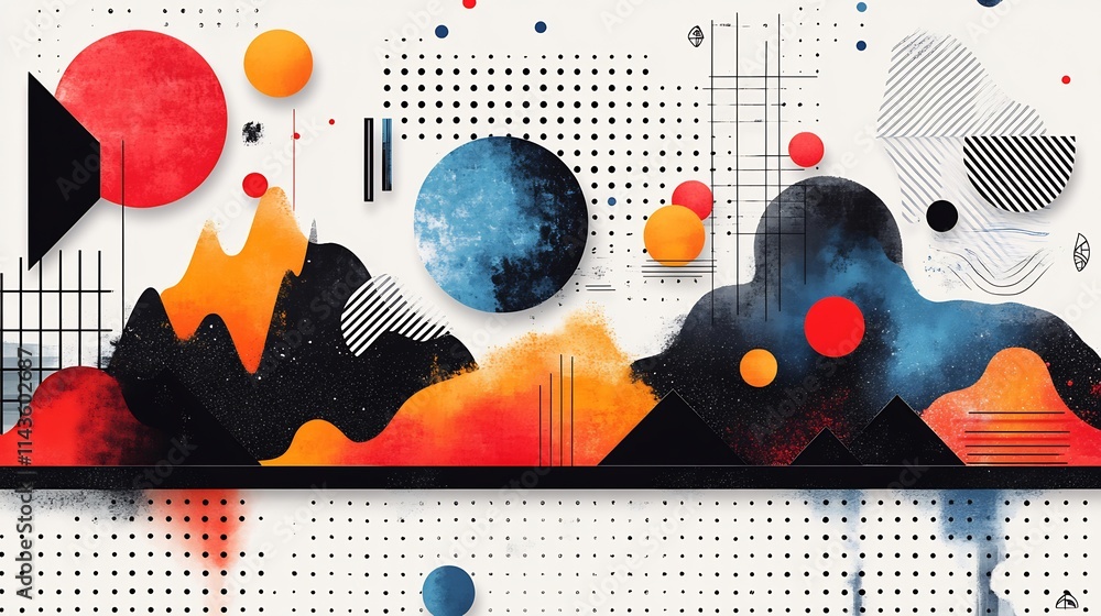 Bold Pinterest board cover template with colorful shapes and icons ...