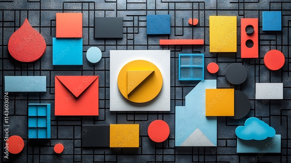 Bold Pinterest board cover template with colorful shapes and icons ...