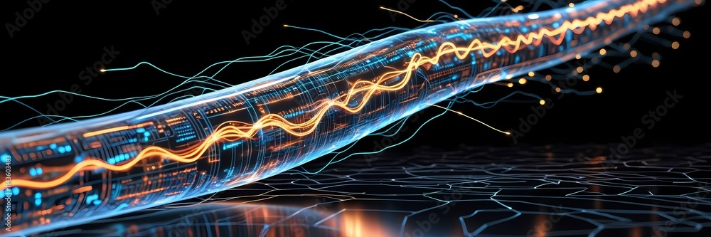 A large, realistic electric wire floating above the ground, filled with ...