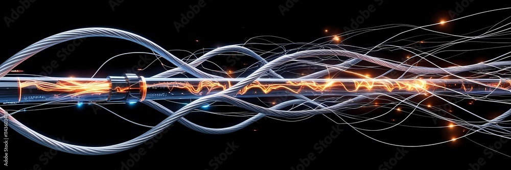 A large, realistic electric wire floating above the ground, filled with ...