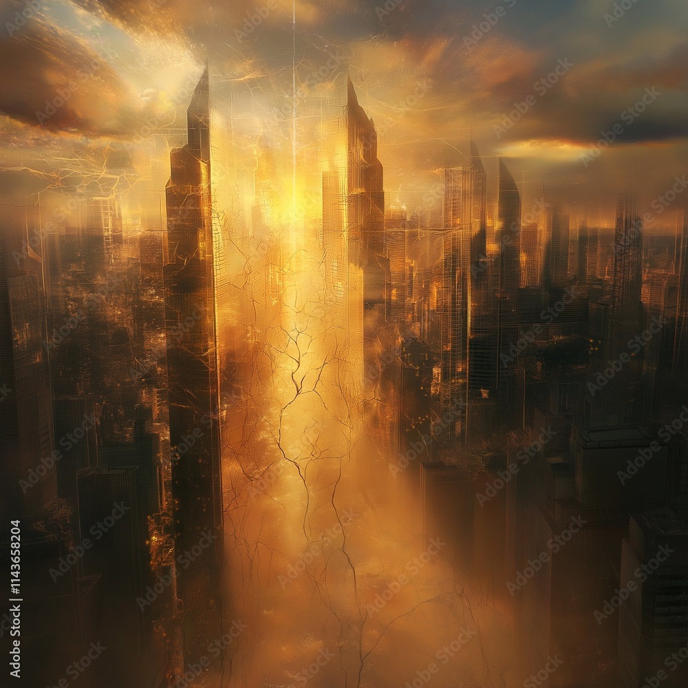 City of Fire: A fiery sunset casts an apocalyptic glow over a ...