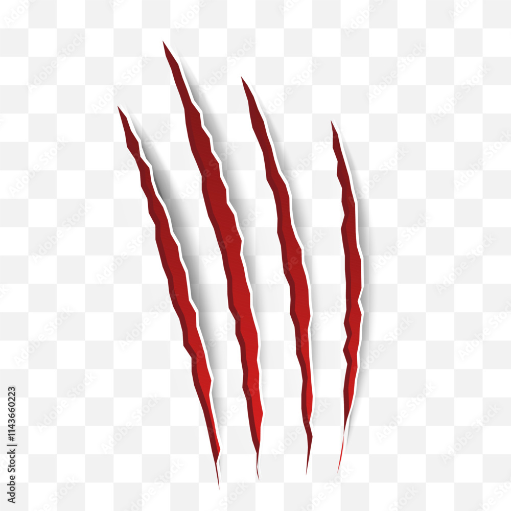 Cat scratch icon. Realistic red animal claw mark isolated on ...
