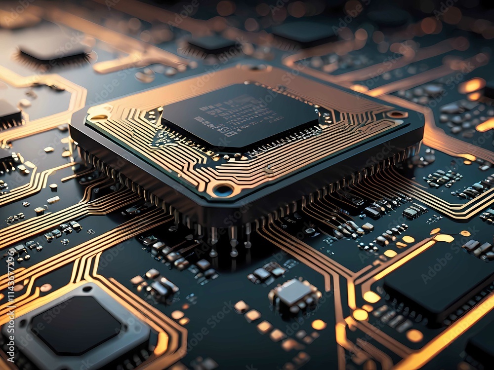 Advanced technology, microchip design with intricate patterns and ...
