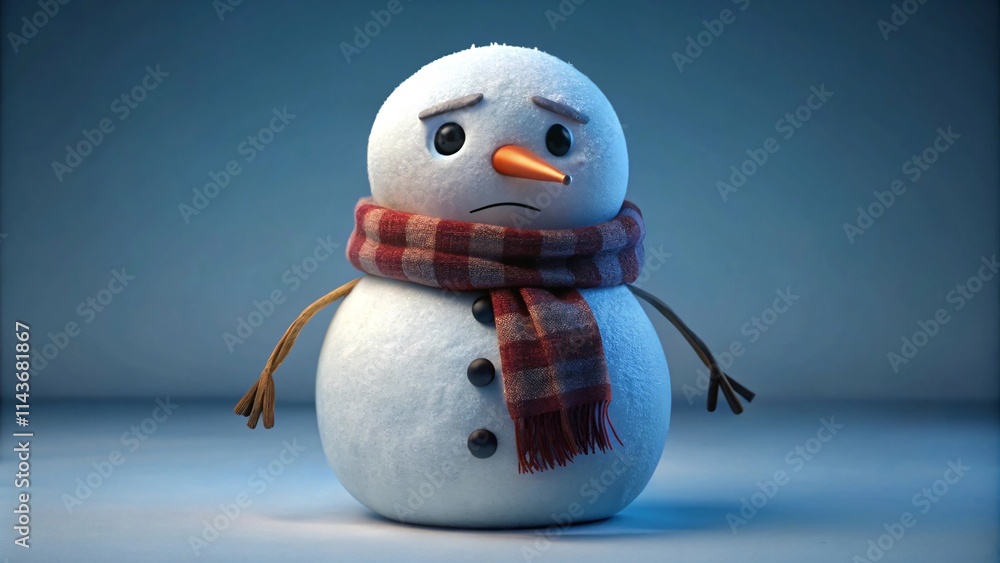 Melting Snowman with a Sad Expression Sagging Scarf and Half-Closed ...