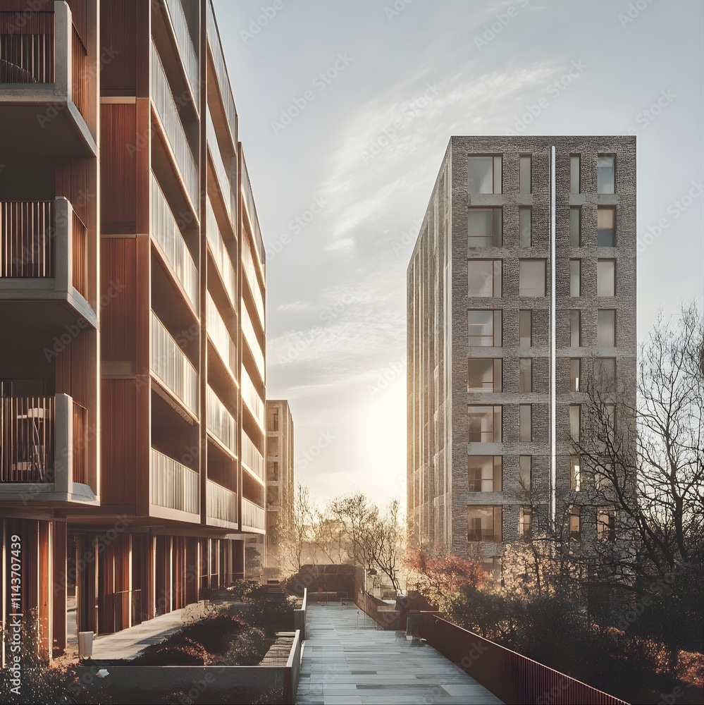 architectural photo of a long stretched ten storey high, terraced ...
