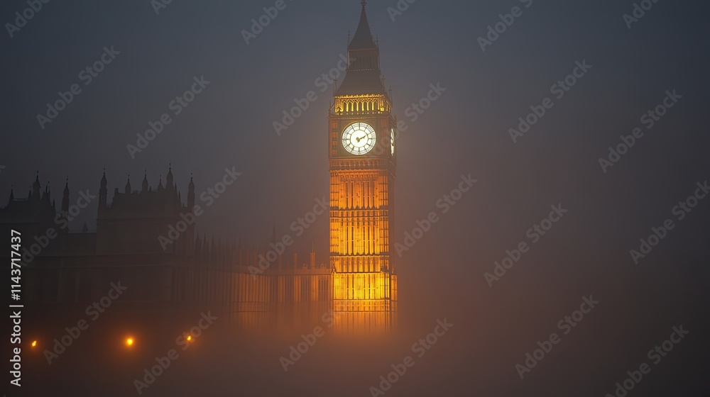 Big Ben illuminated in fog showcasing London's iconic skyline during ...