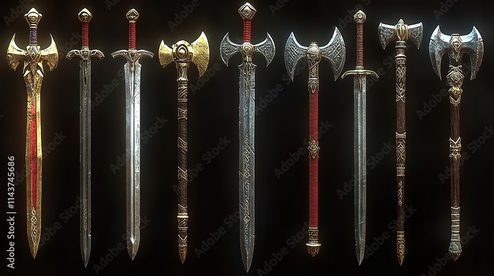 Medieval Weapons Icon Sheet - Collection of Swords and Axes with Clay ...
