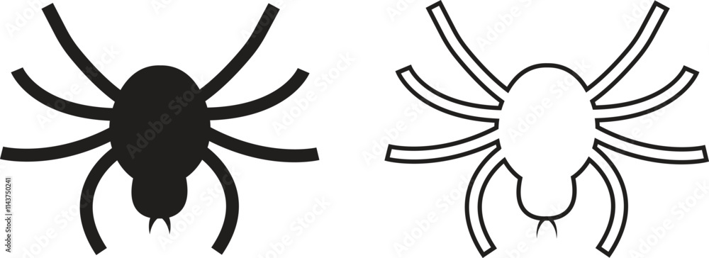 Widow spider icons set in flat and line styles. Deadly venomous spider ...