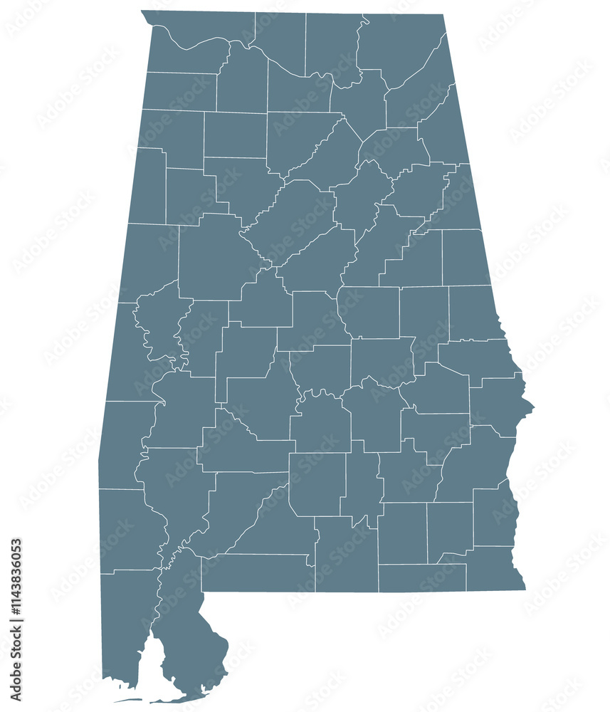 Alabama map with color and counties Stock Illustration | Adobe Stock