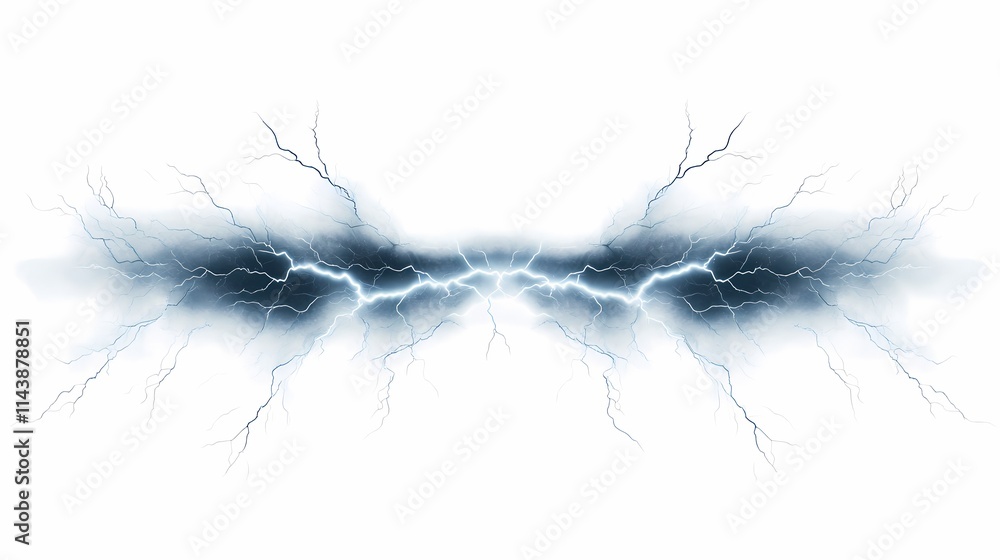 Electrifying Blue Lightning Strikes Against a White Background for ...
