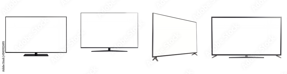 Set of modern TV screens on transparent background. Cut out png Stock ...