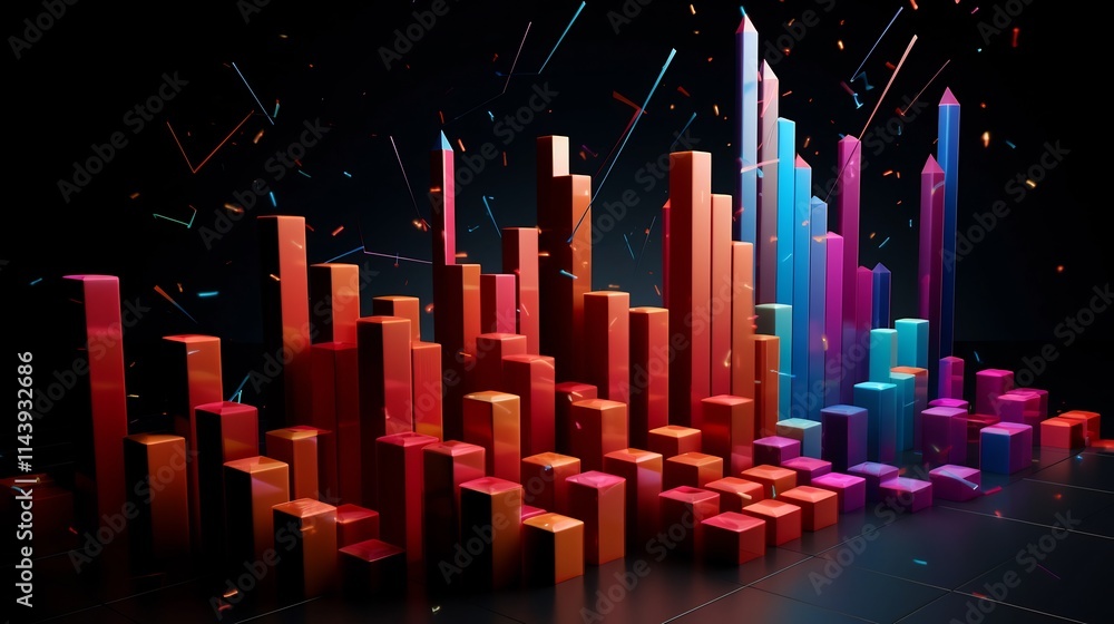 Vibrant 3D chart depicting the supply and demand curves with dynamic ...