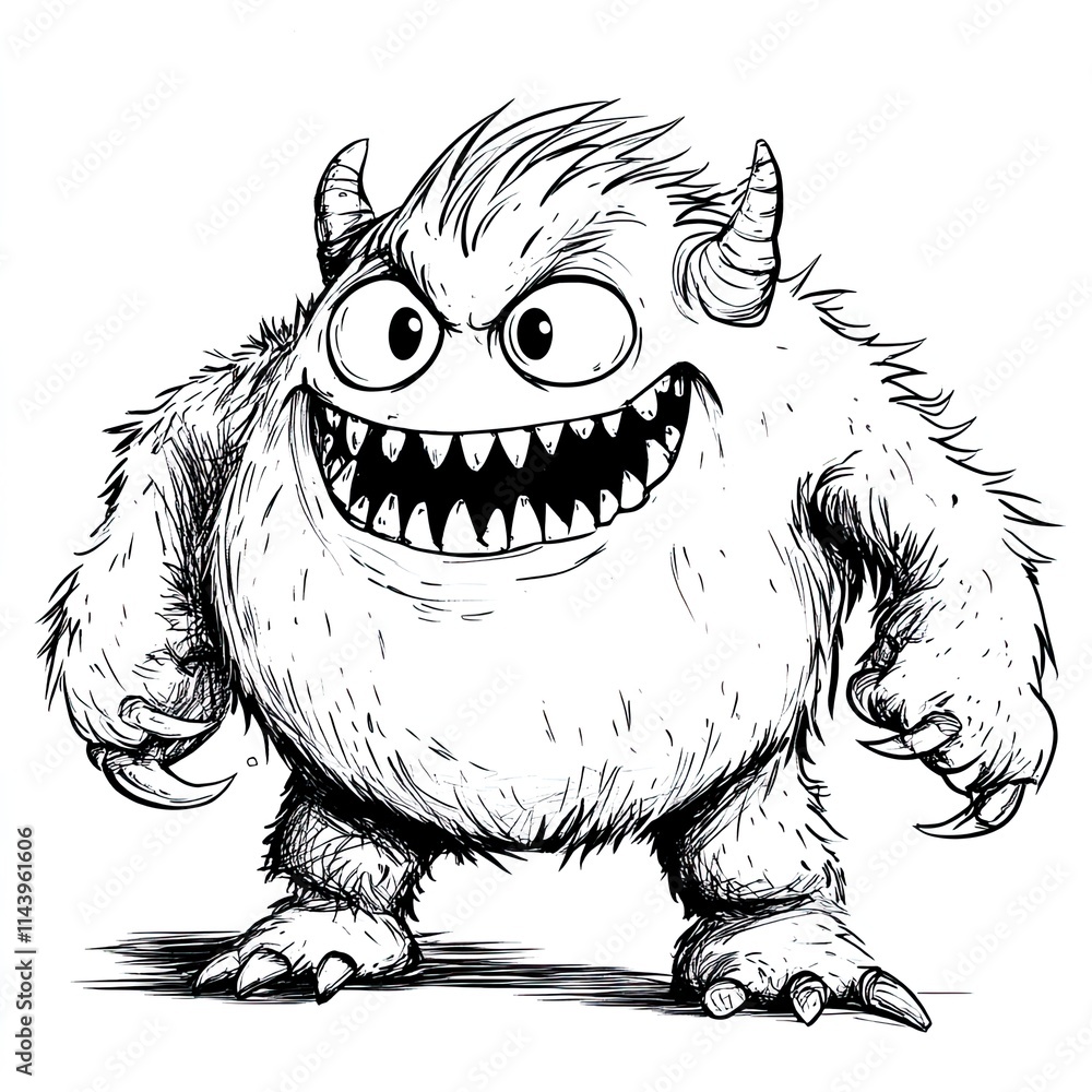 Stock-Illustration „Simple Monster Doodle Coloring Page for Kids: Fun ...