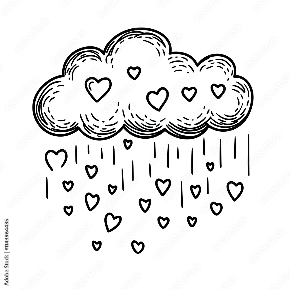 Simple Coloring Page: Cloud Raining Tiny Hearts for Kids, Fun Printable ...