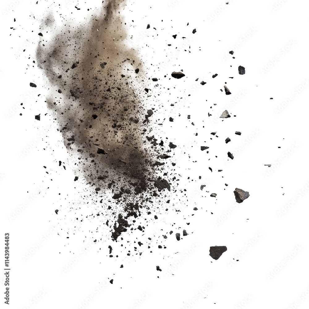 Stock-Foto „Dust and debris flying through the air, creating a dynamic and isolated effect ...