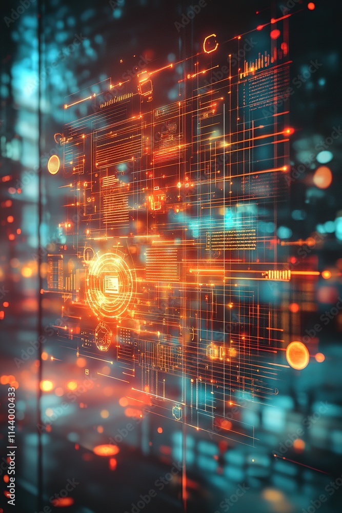 glowing concept map of digital transformation floating mid-air against ...