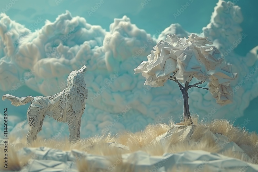 Charming full body papercraft diorama featuring a cute dog in chinese ...