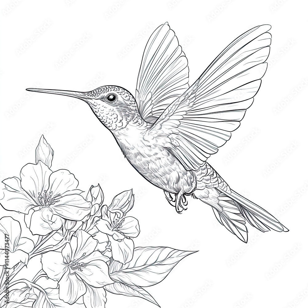 Simple Hummingbird Sketch Coloring Page for Kids: Easy Bird ...