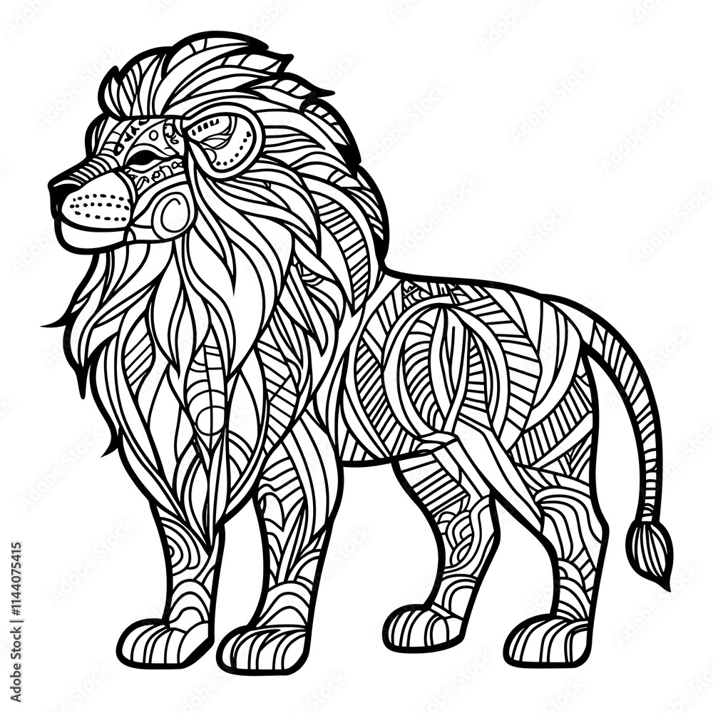 Simple Lion Zentangle Coloring Page for Kids: Easy Animal Illustration ...