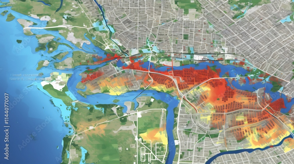 Comprehensive GIS Software Showing Detailed Color Coded Overlays of Flood Risk Zones for ...