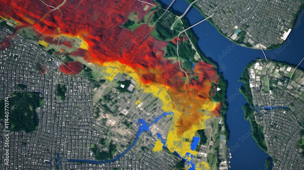 GIS Software Displaying Detailed Color Coded Overlays of Flood Risk ...