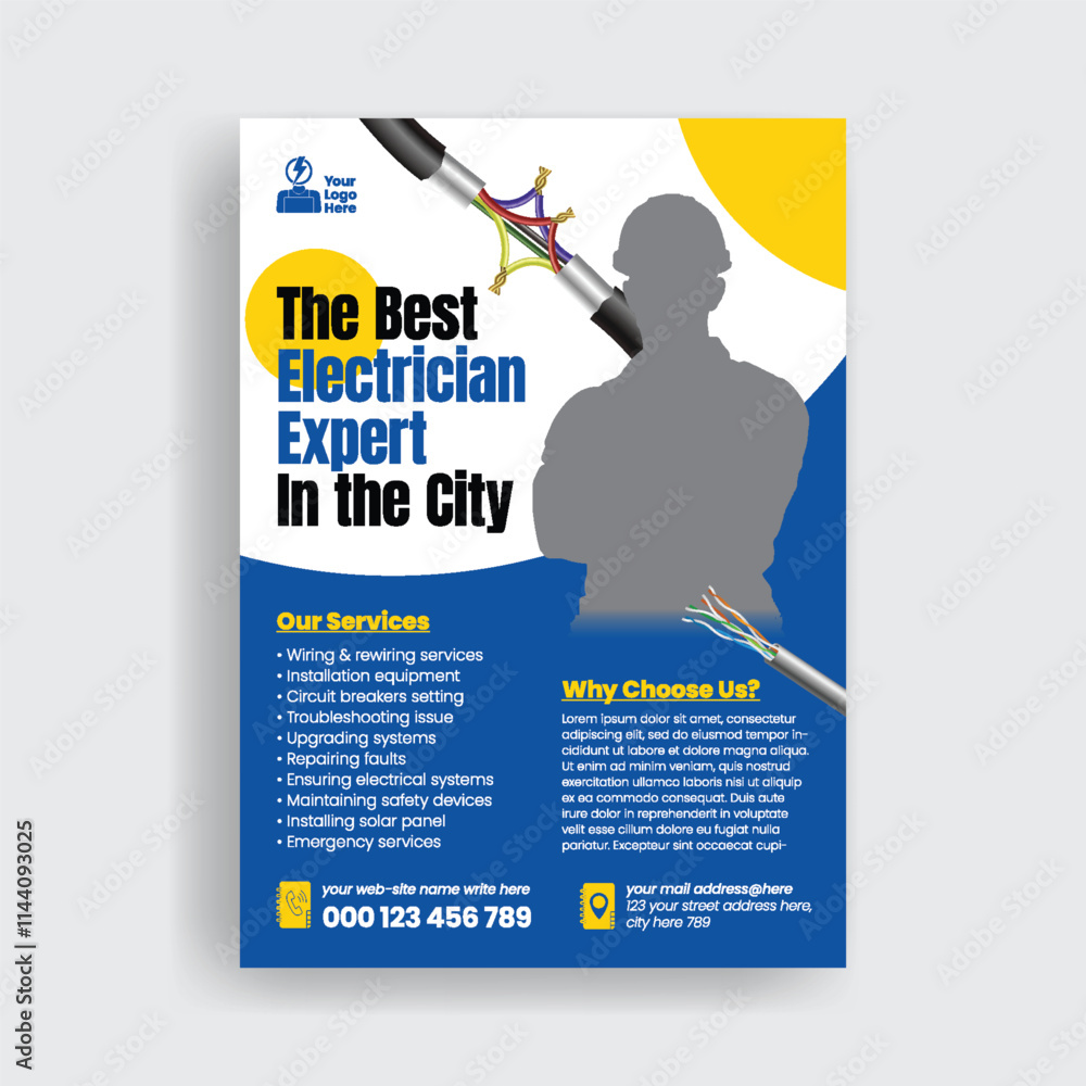 Electrician service a4 size vertical print flyer or poster template ...