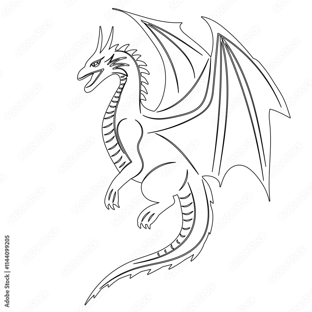 dragon outline, sketch on white background, vector Stock Vector | Adobe ...