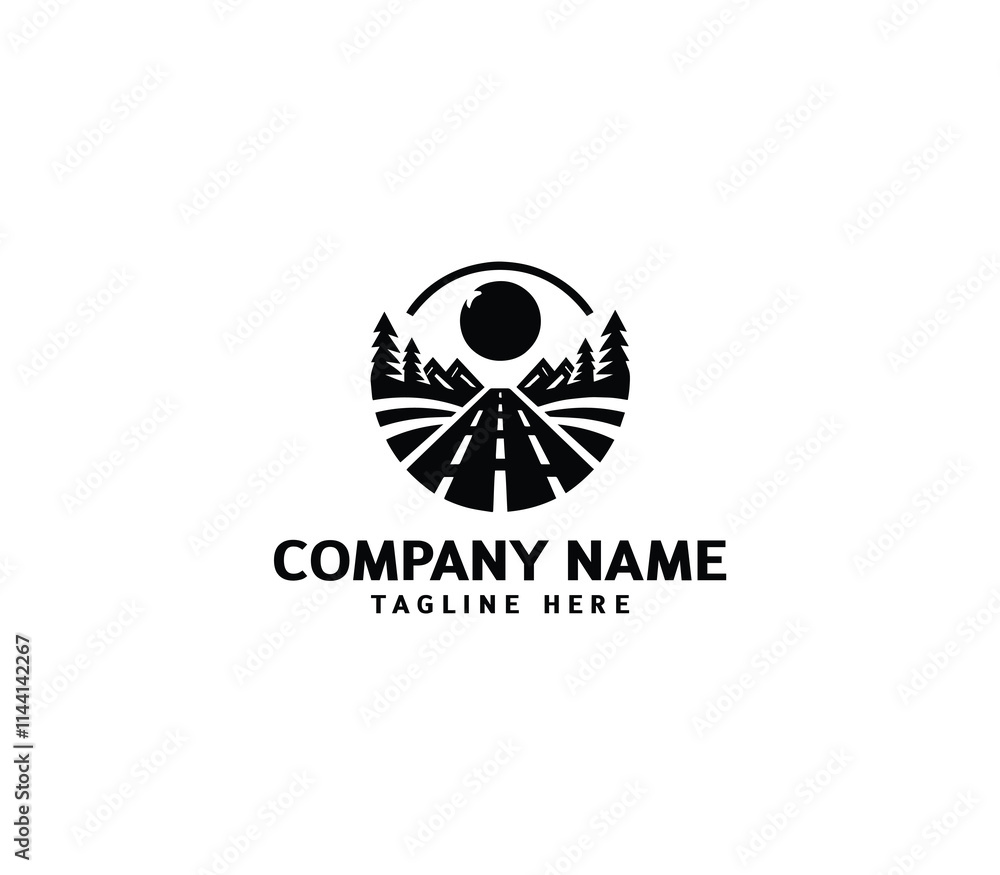 Vector road logo design. Curving tarred road and highway. Outside tree ...