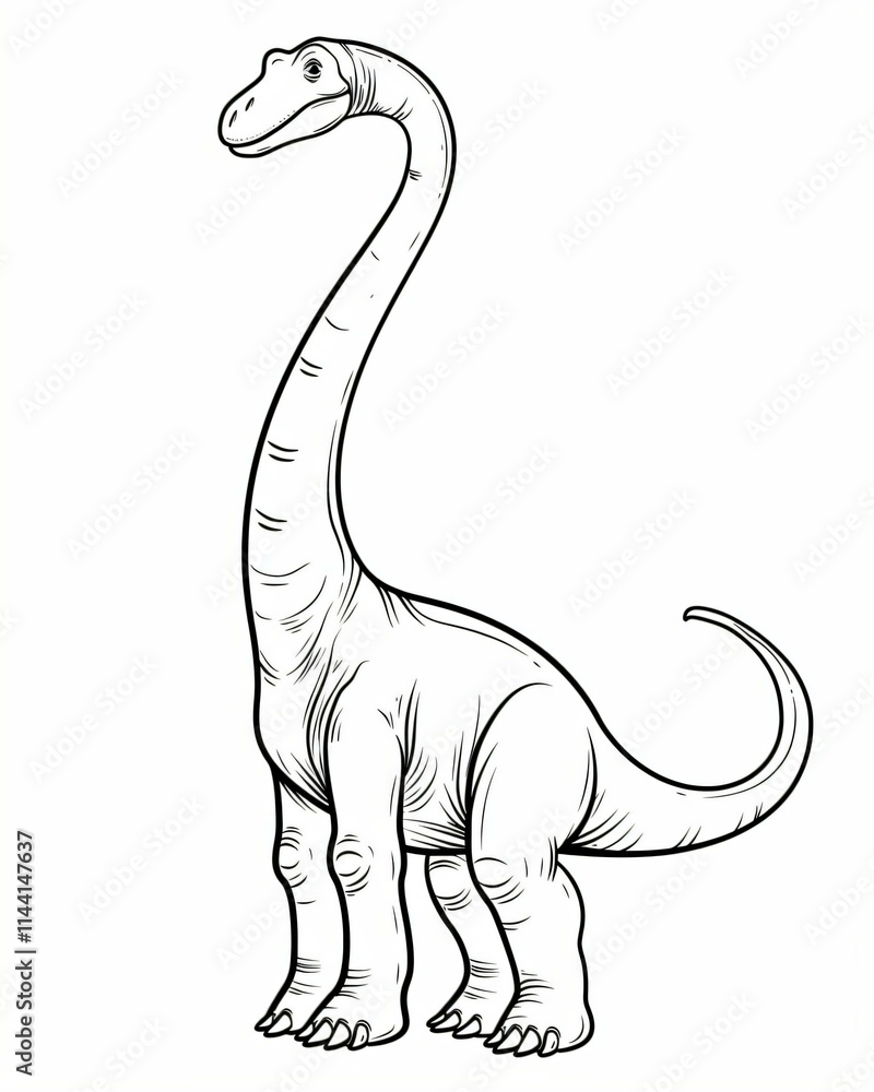 Monochrome line drawing brachiosaurus standing upright showcasing its ...