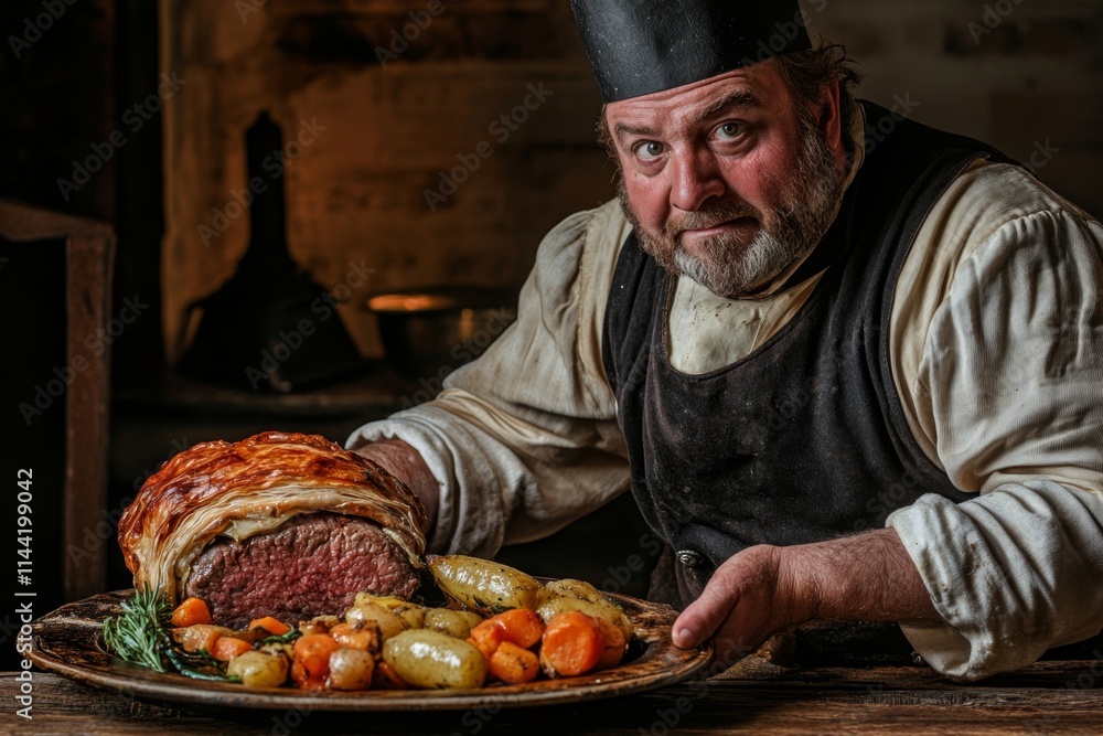 Medieval Feast: Roasted Beef in Puff Pastry with Vegetables Stock Photo ...