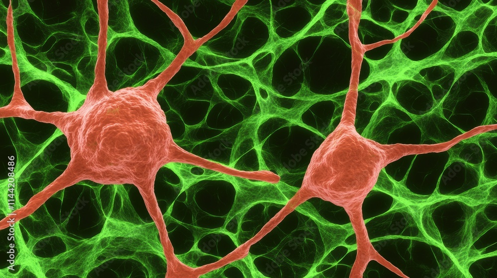 Cancer symptoms lumps concept. A close-up view of neurons showcasing ...