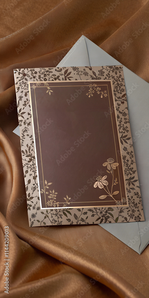 An elegant floral invitation card in Mocha Mousse tones, highlighting ...
