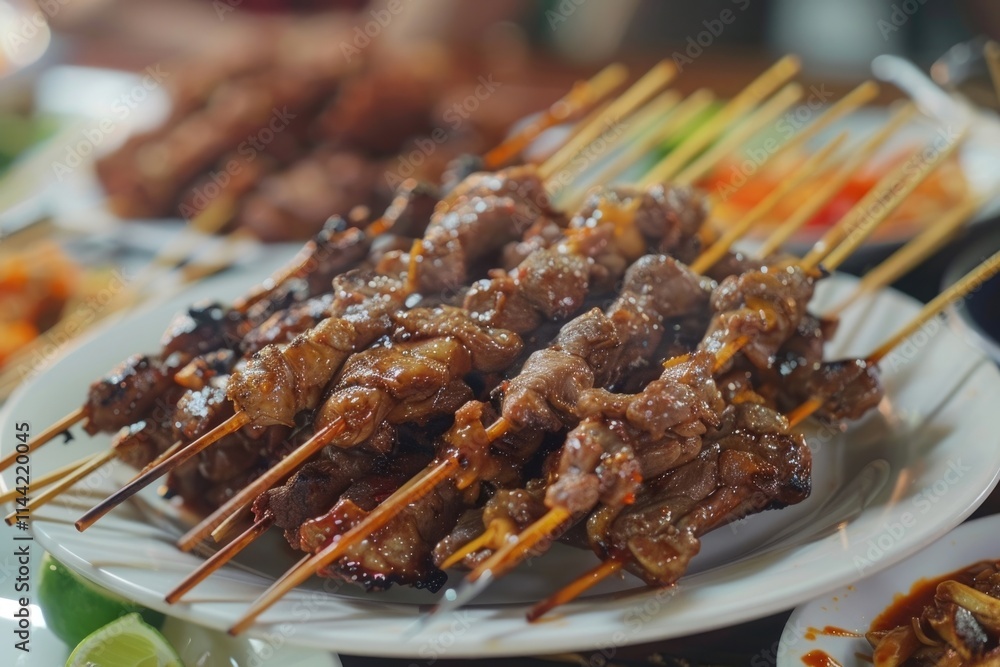 menu of mutton and beef satay served at the feast of Eid al Adha Stock ...