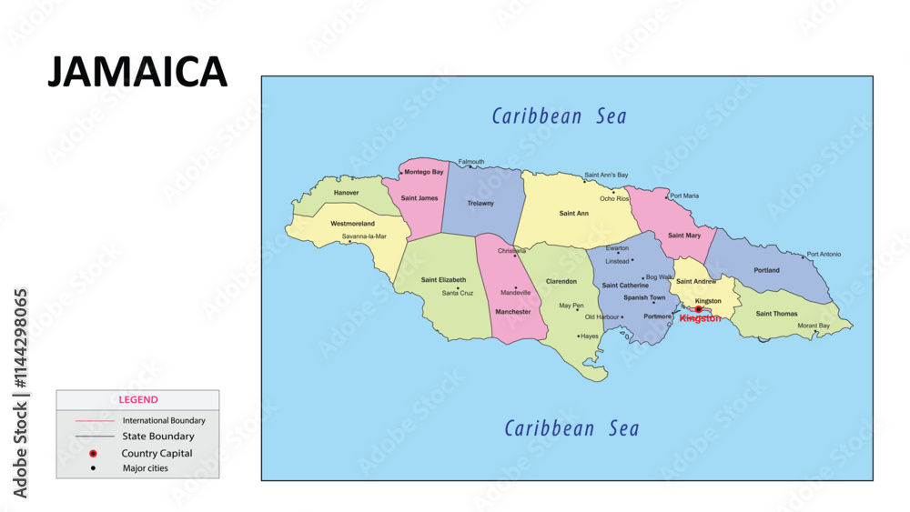 Jamaica Map. State and union territories of Jamaica with neighbouring ...
