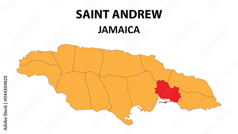 Saint Andrew Map is highlighted on the Jamaica map with detailed state ...
