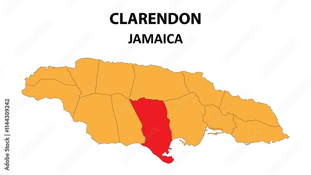 Clarendon Map is highlighted on the Jamaica map with detailed state and ...