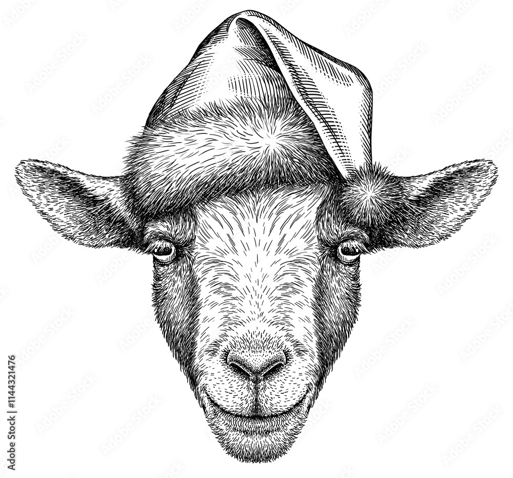 Vintage engraving isolated goat set dressed christmas illustration ink ...