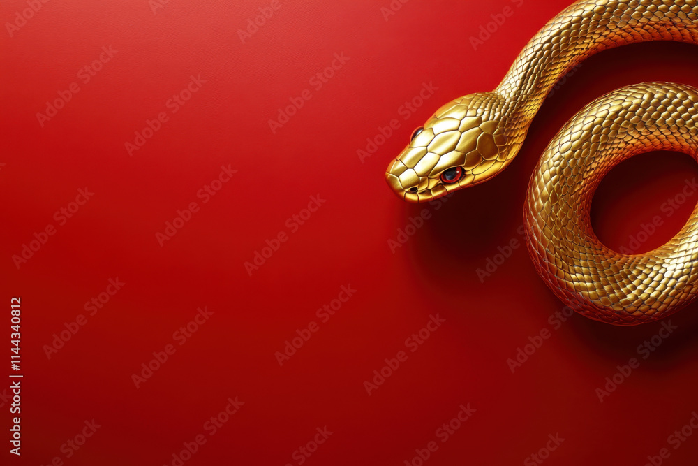 gold snake on vibrant red background creates striking visual. smooth ...