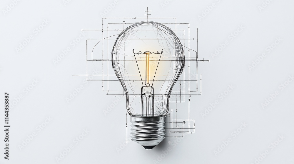 Glowing light bulb with blueprint sketch. Stock Illustration | Adobe Stock