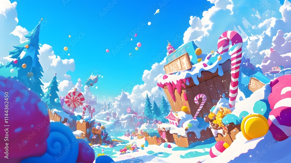 Whimsical Candyland platformer level, sweets as platforms, bright and ...