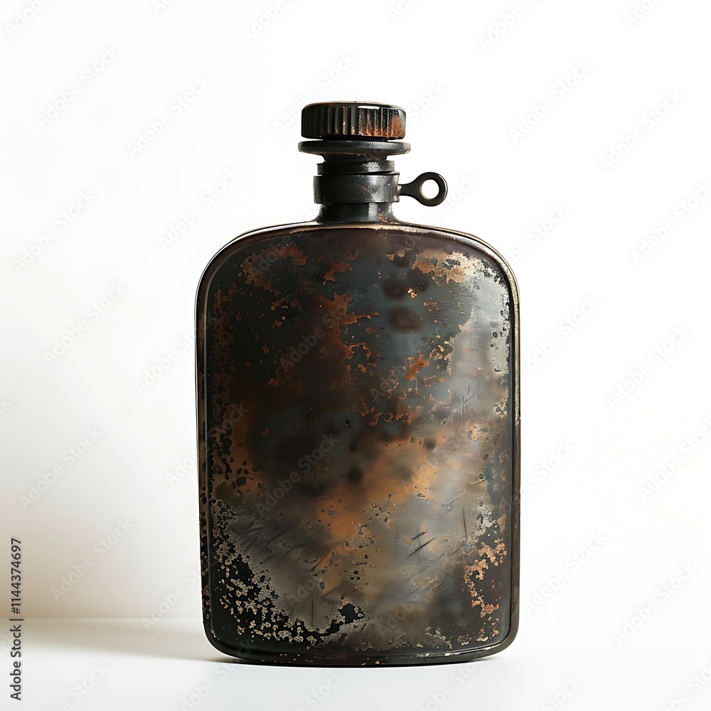 Vintage Metal Flask: A close-up of a vintage, aged metal flask ...