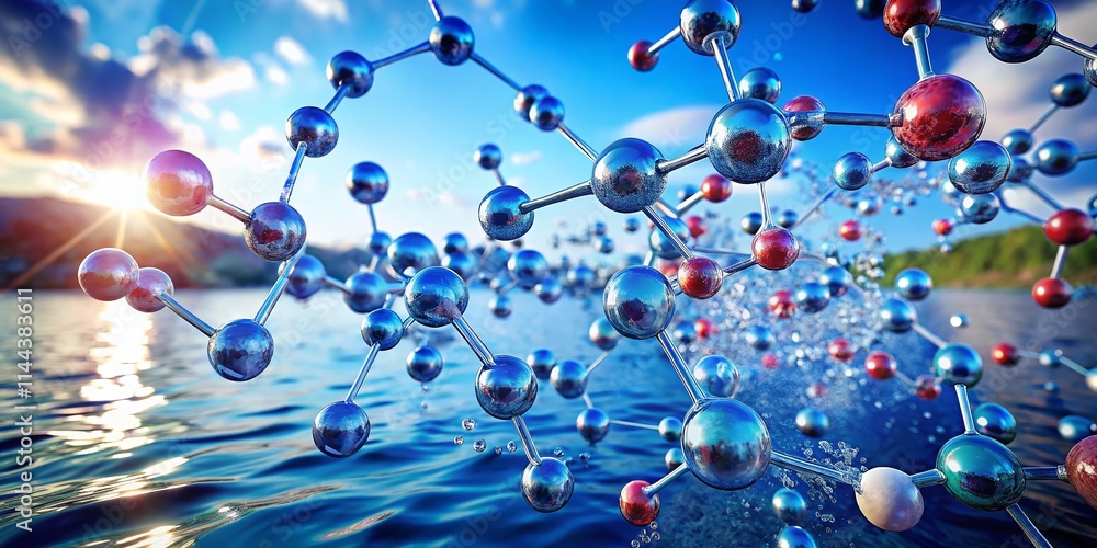 Microscopic Water Molecule Structure, H2O Molecular Model, Water ...