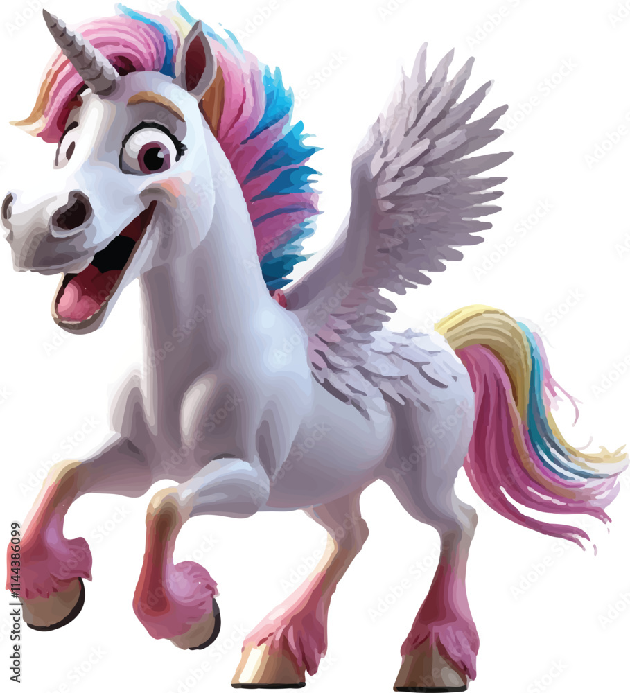 vector illustration of a cartoon white stallion animation, painted with ...