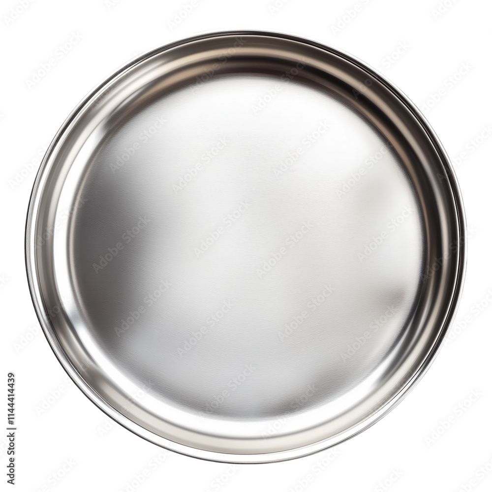 round silver metal plate shiny reflective dinnerware kitchen serving ...