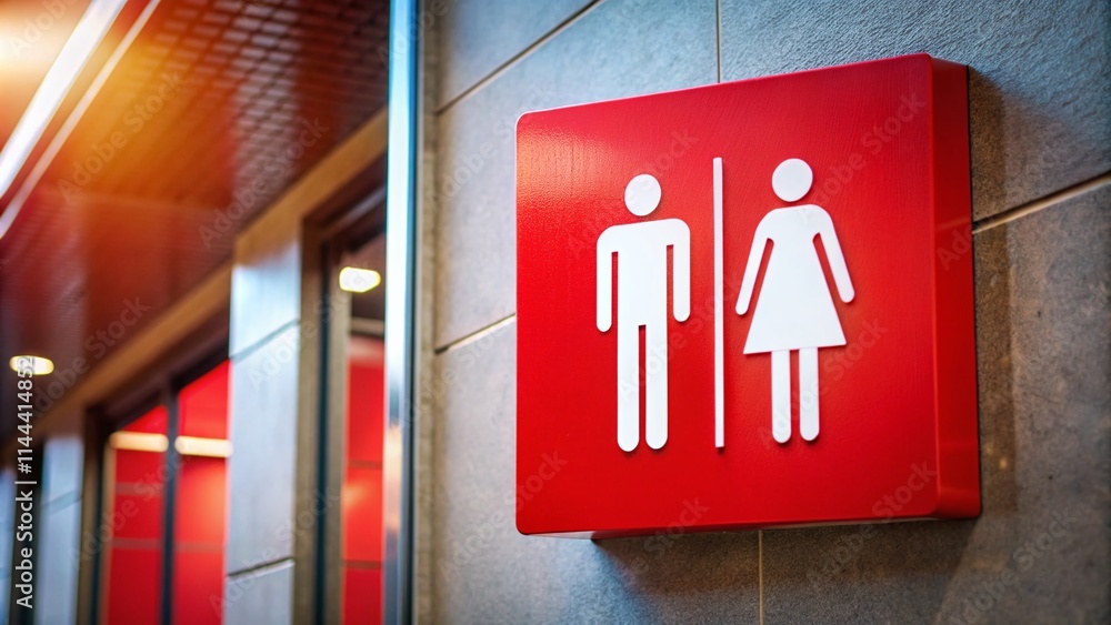 Red Restroom Sign, Male Female Symbol, Public Toilet Sign, Bathroom ...