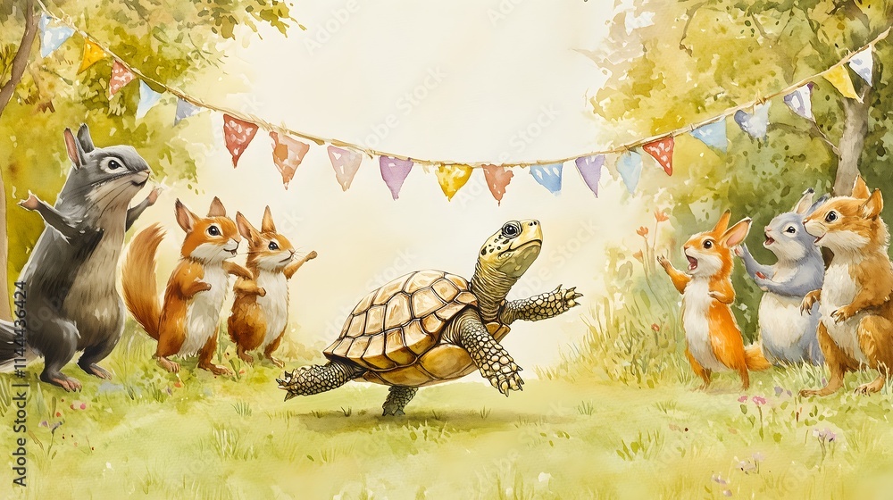 The turtle is running to the finish line. The Classic Race Between ...