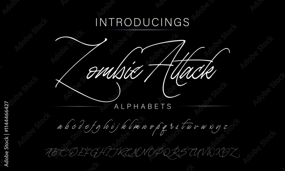 Lettering signature font isolated on black background. brus style ...